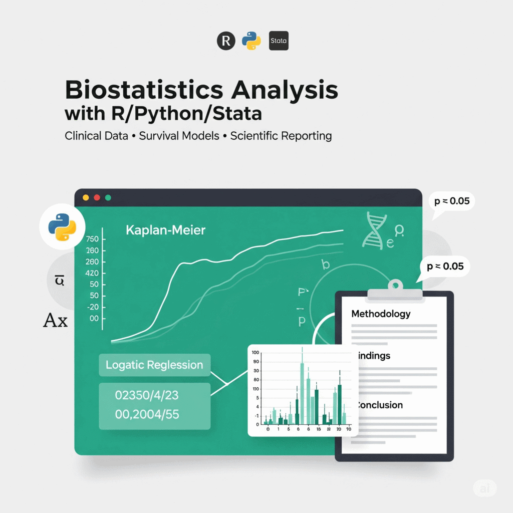 I can help you conduct data analysis in BioStatistics using R/Python/Stata and write report ...